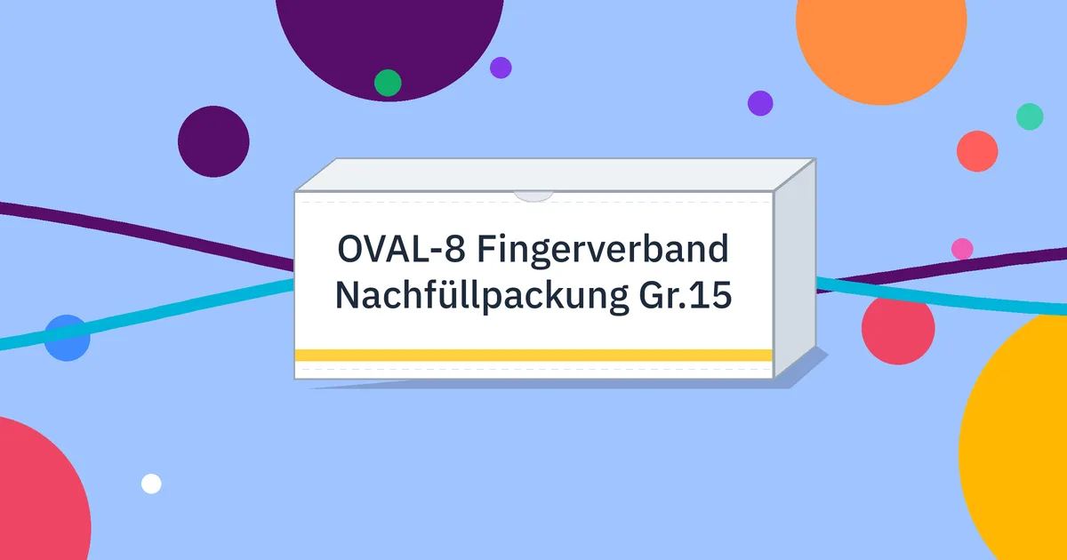 Symbolbild: Packung mit der Aufschrift OVAL-8 Fingerverband Nachfüllpackung Gr.15 (PZN 12775700) – Verfügbarkeit und Bezug in Apotheken in Frankfurt am Main