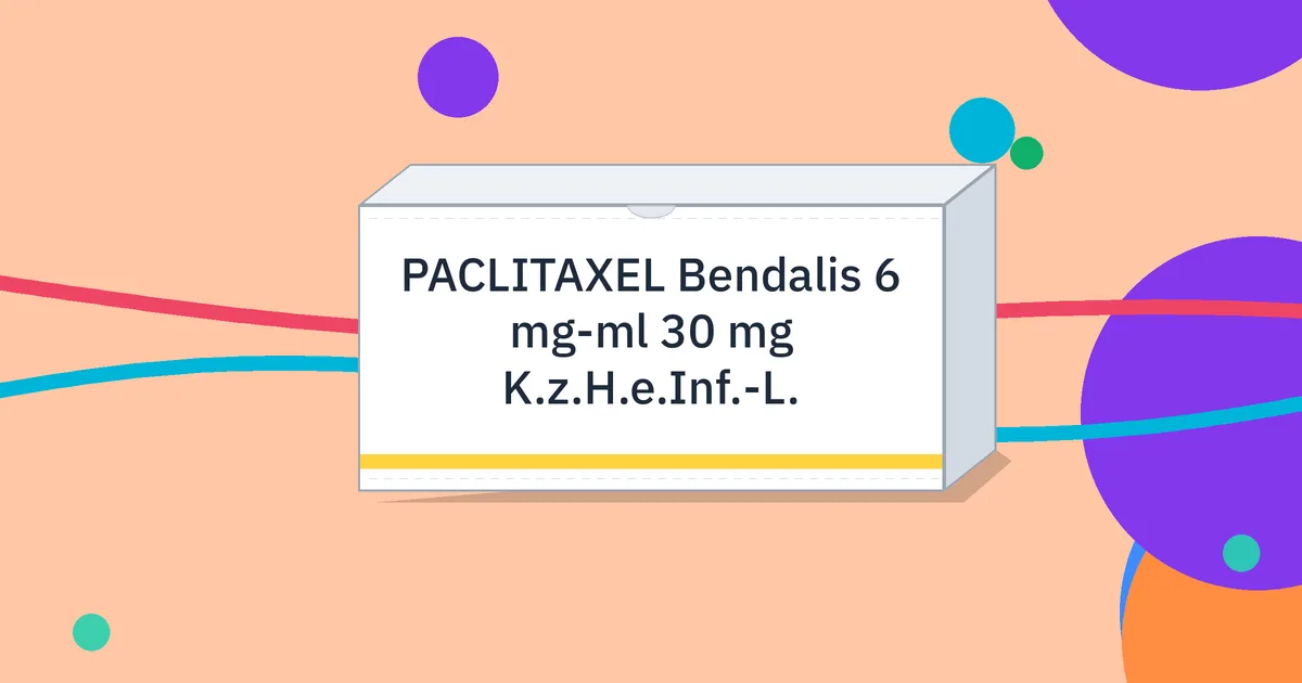 Symbolbild: Packung mit der Aufschrift PACLITAXEL Bendalis 6 mg-ml 30 mg K.z.H.e.Inf.-L. (PZN 16350280) – Verfügbarkeit und Bezug in Apotheken in Frankfurt am Main