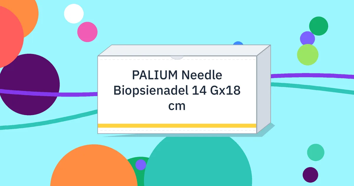 Symbolbild: Packung mit der Aufschrift PALIUM Needle Biopsienadel 14 Gx18 cm (PZN 16922776) – Verfügbarkeit und Bezug in Apotheken in Frankfurt am Main