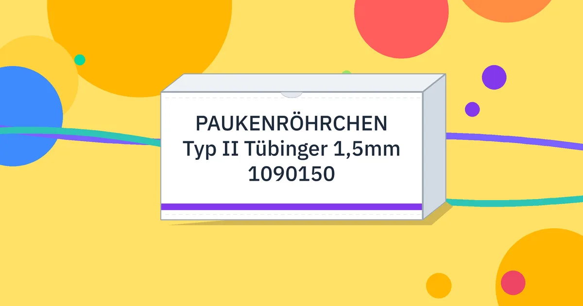 Symbolbild: Packung mit der Aufschrift PAUKENRÖHRCHEN Typ II Tübinger 1,5mm 1090150 (PZN 00184767) – Verfügbarkeit und Bezug in Apotheken in Frankfurt am Main