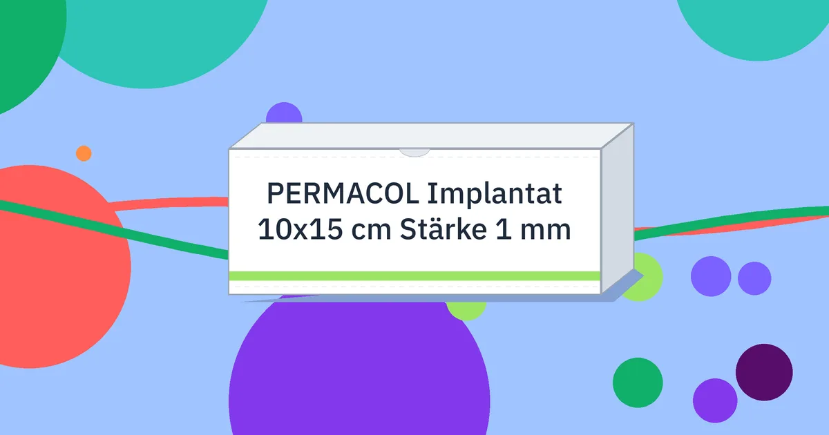Symbolbild: Packung mit der Aufschrift PERMACOL Implantat 10x15 cm Stärke 1 mm (PZN 05869665) – Verfügbarkeit und Bezug in Apotheken in Frankfurt am Main