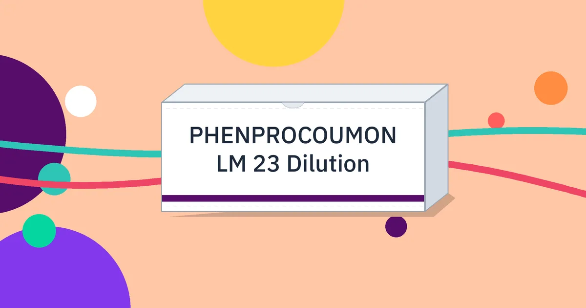 Symbolbild: Packung mit der Aufschrift PHENPROCOUMON LM 23 Dilution (PZN 13638046) – Verfügbarkeit und Bezug in Apotheken in Frankfurt am Main