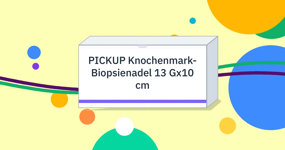 Symbolbild: Packung mit der Aufschrift PICKUP Knochenmark-Biopsienadel 13 Gx10 cm (PZN 19276294) – Verfügbarkeit und Bezug in Apotheken in Frankfurt am Main
