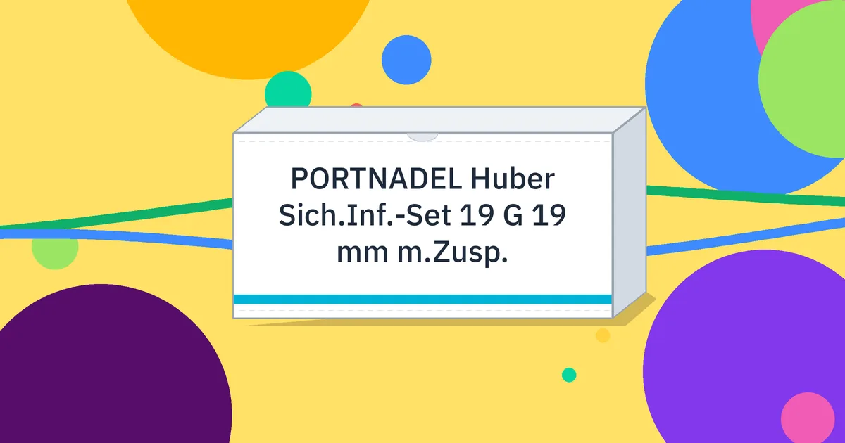 Symbolbild: Packung mit der Aufschrift PORTNADEL Huber Sich.Inf.-Set 19 G 19 mm m.Zusp. (PZN 00355252) – Verfügbarkeit und Bezug in Apotheken in Frankfurt am Main