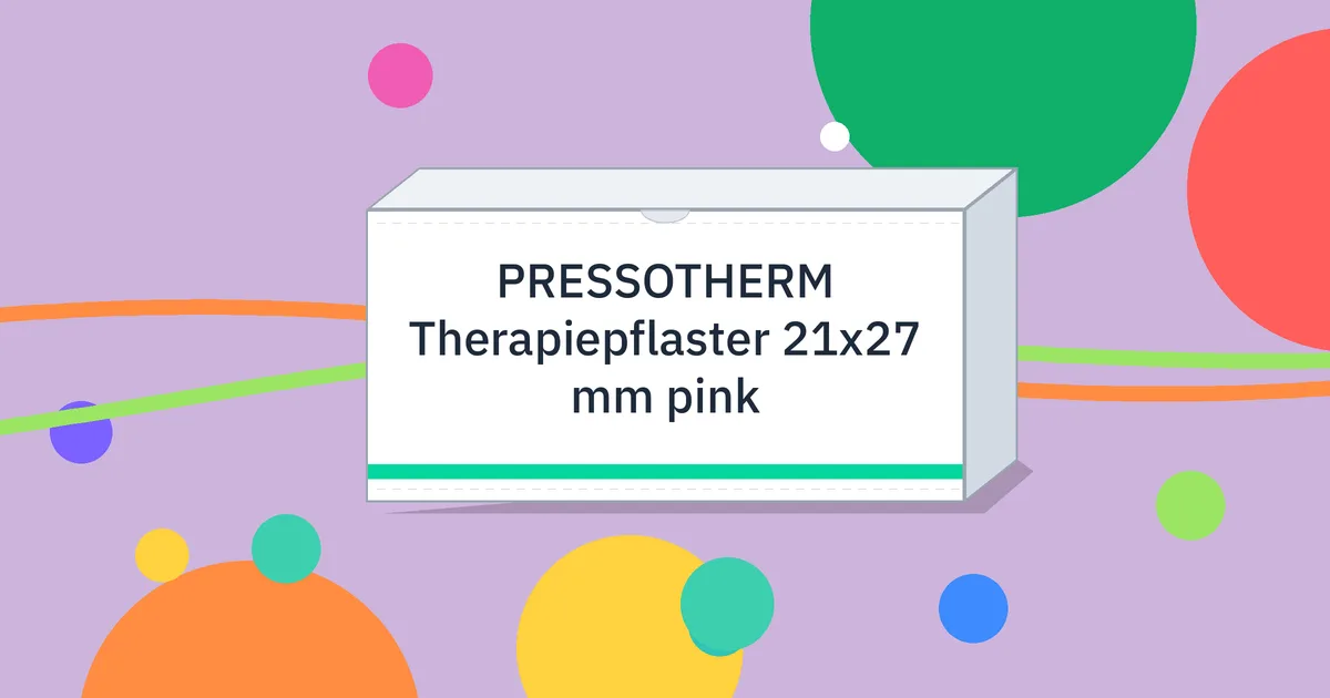Symbolbild: Packung mit der Aufschrift PRESSOTHERM Therapiepflaster 21x27 mm pink (PZN 11109935) – Verfügbarkeit und Bezug in Apotheken in Frankfurt am Main