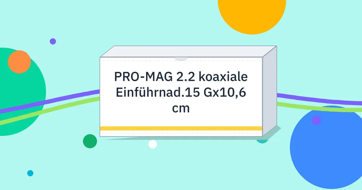 Symbolbild: Packung mit der Aufschrift PRO-MAG 2.2 koaxiale Einführnad.15 Gx10,6 cm (PZN 06768297) – Verfügbarkeit und Bezug in Apotheken in Frankfurt am Main