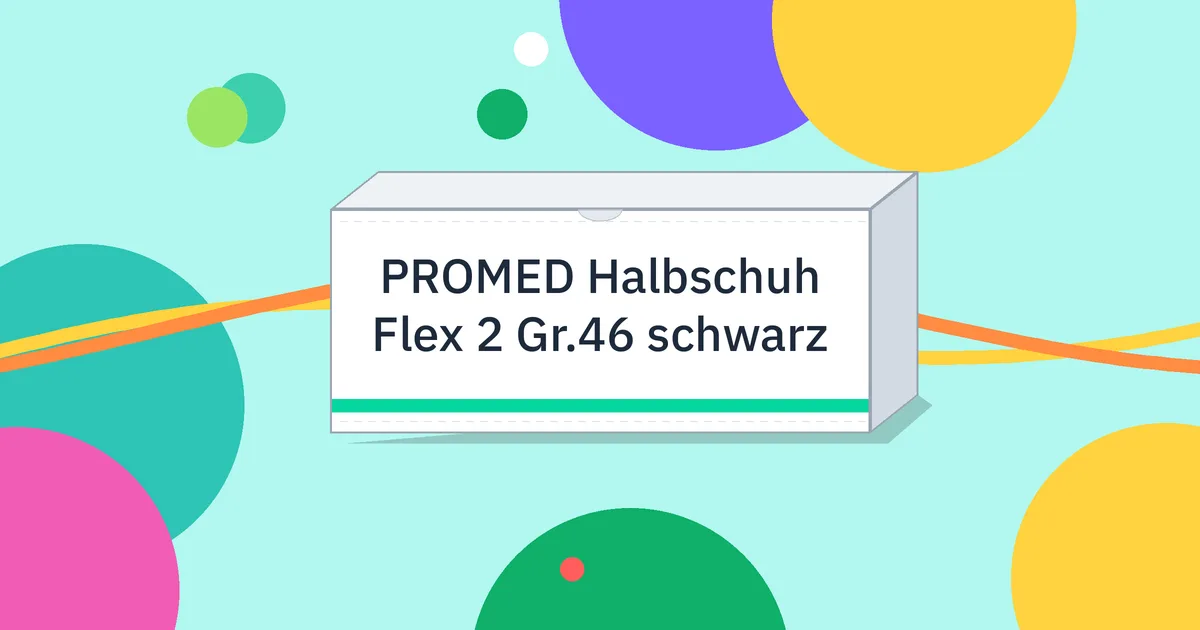 Symbolbild: Packung mit der Aufschrift PROMED Halbschuh Flex 2 Gr.46 schwarz (PZN 17918245) – Verfügbarkeit und Bezug in Apotheken in Frankfurt am Main