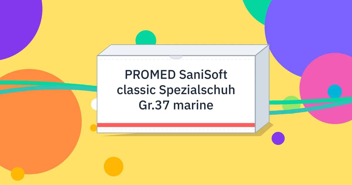 Symbolbild: Packung mit der Aufschrift PROMED SaniSoft classic Spezialschuh Gr.37 marine (PZN 19274177) – Verfügbarkeit und Bezug in Apotheken in Frankfurt am Main