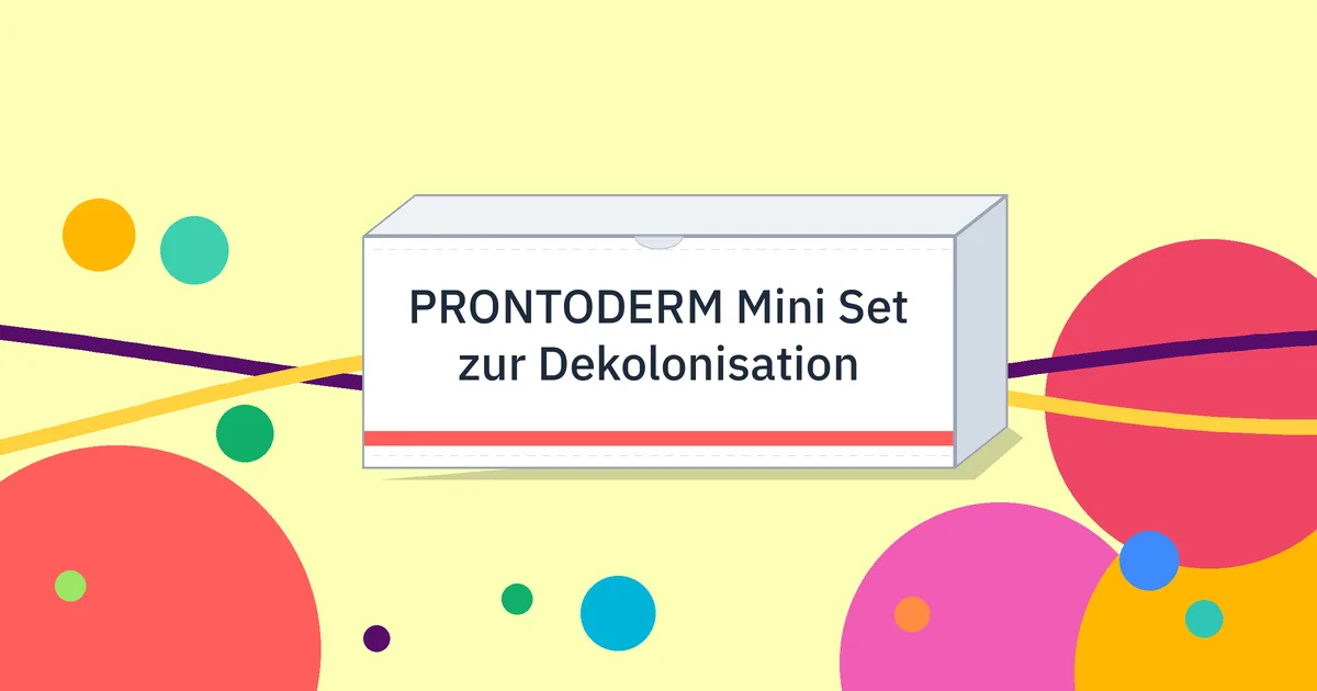 Symbolbild: Packung mit der Aufschrift PRONTODERM Mini Set zur Dekolonisation (PZN 20601434) – Verfügbarkeit und Bezug in Apotheken in Frankfurt am Main