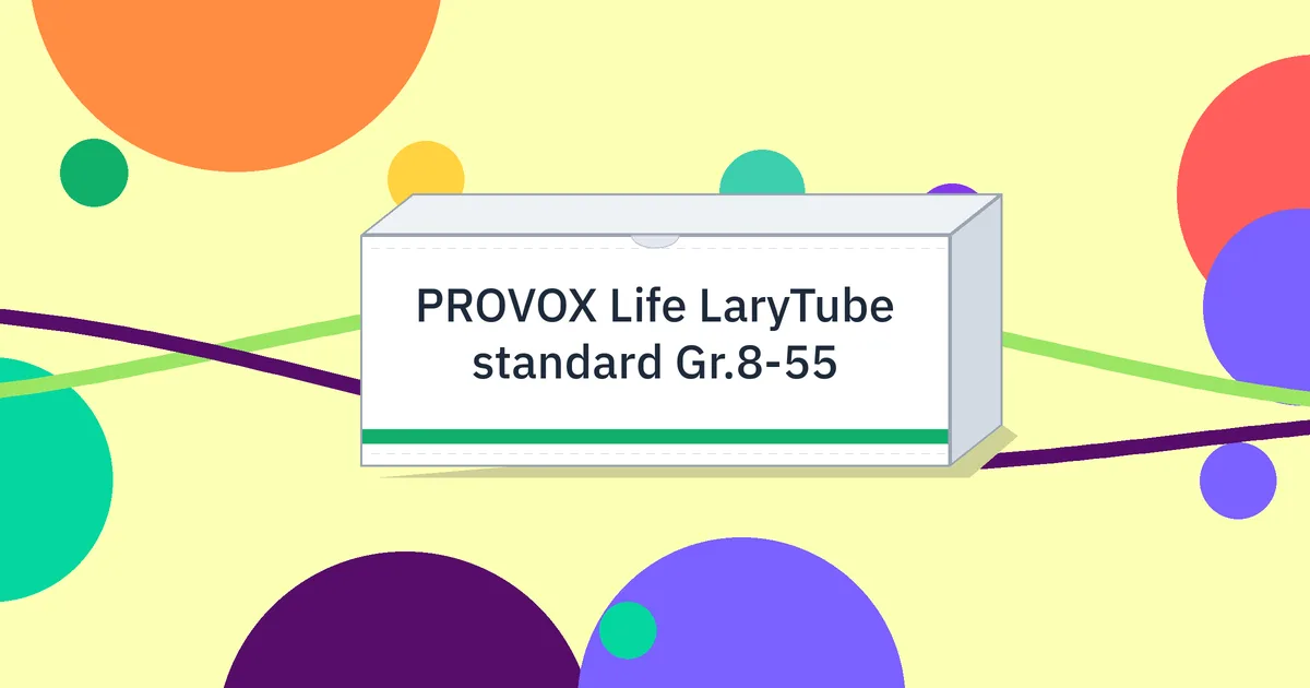 Symbolbild: Packung mit der Aufschrift PROVOX Life LaryTube standard Gr.8-55 (PZN 19625004) – Verfügbarkeit und Bezug in Apotheken in Frankfurt am Main