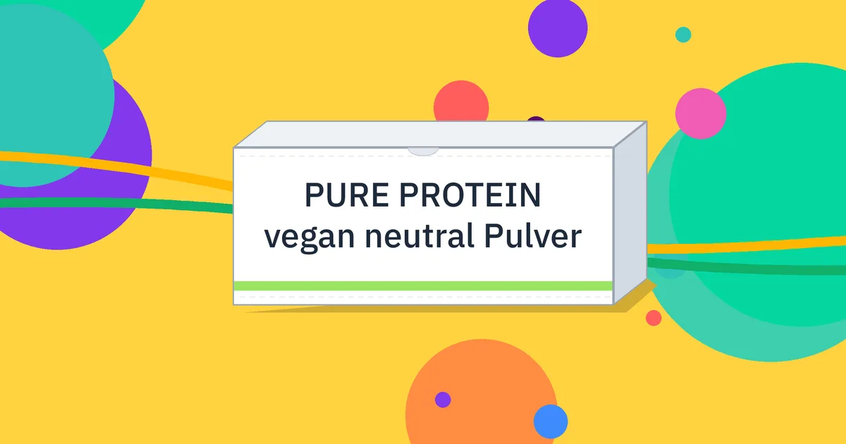 Symbolbild: Packung mit der Aufschrift PURE PROTEIN vegan neutral Pulver (PZN 19895643) – Verfügbarkeit und Bezug in Apotheken in Frankfurt am Main