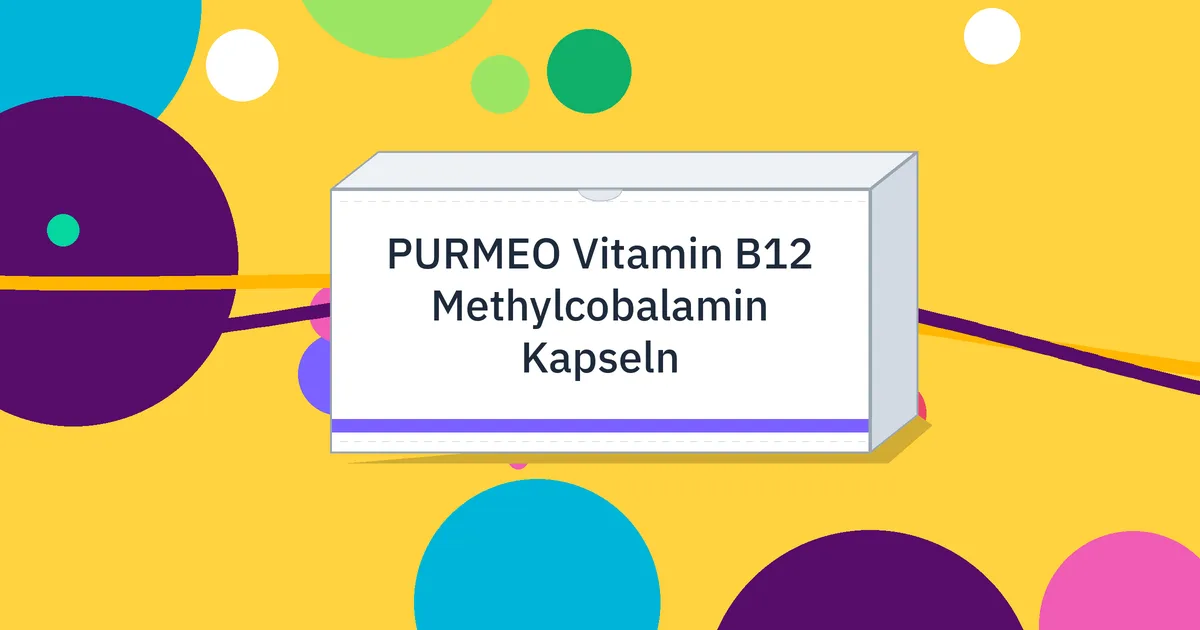 Symbolbild: Packung mit der Aufschrift PURMEO Vitamin B12 Methylcobalamin Kapseln (PZN 18794791) – Verfügbarkeit und Bezug in Apotheken in Frankfurt am Main