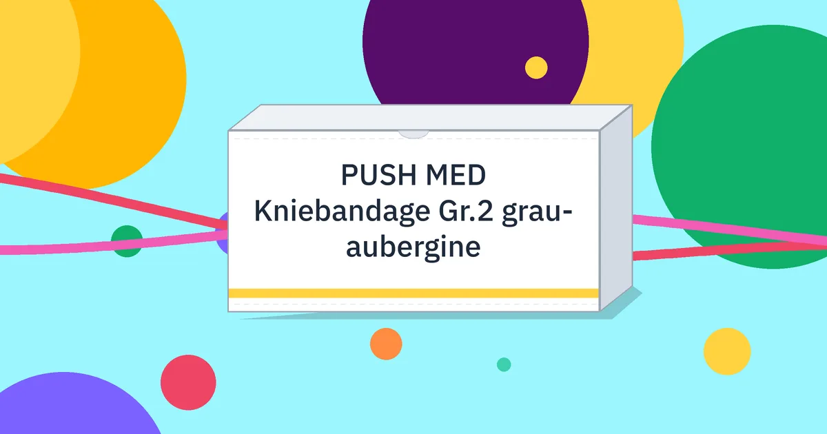 Symbolbild: Packung mit der Aufschrift PUSH MED Kniebandage Gr.2 grau-aubergine (PZN 04858843) – Verfügbarkeit und Bezug in Apotheken in Frankfurt am Main