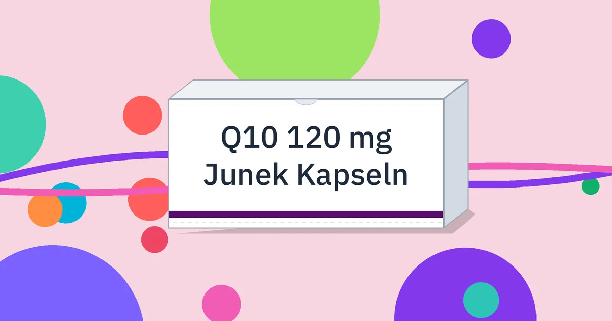 Symbolbild: Packung mit der Aufschrift Q10 120 mg Junek Kapseln (PZN 09720552) – Verfügbarkeit und Bezug in Apotheken in Frankfurt am Main
