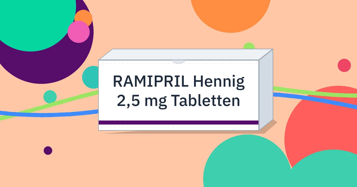 Symbolbild: Packung mit der Aufschrift RAMIPRIL Hennig 2,5 mg Tabletten (PZN 19506676) – Verfügbarkeit und Bezug in Apotheken in Frankfurt am Main
