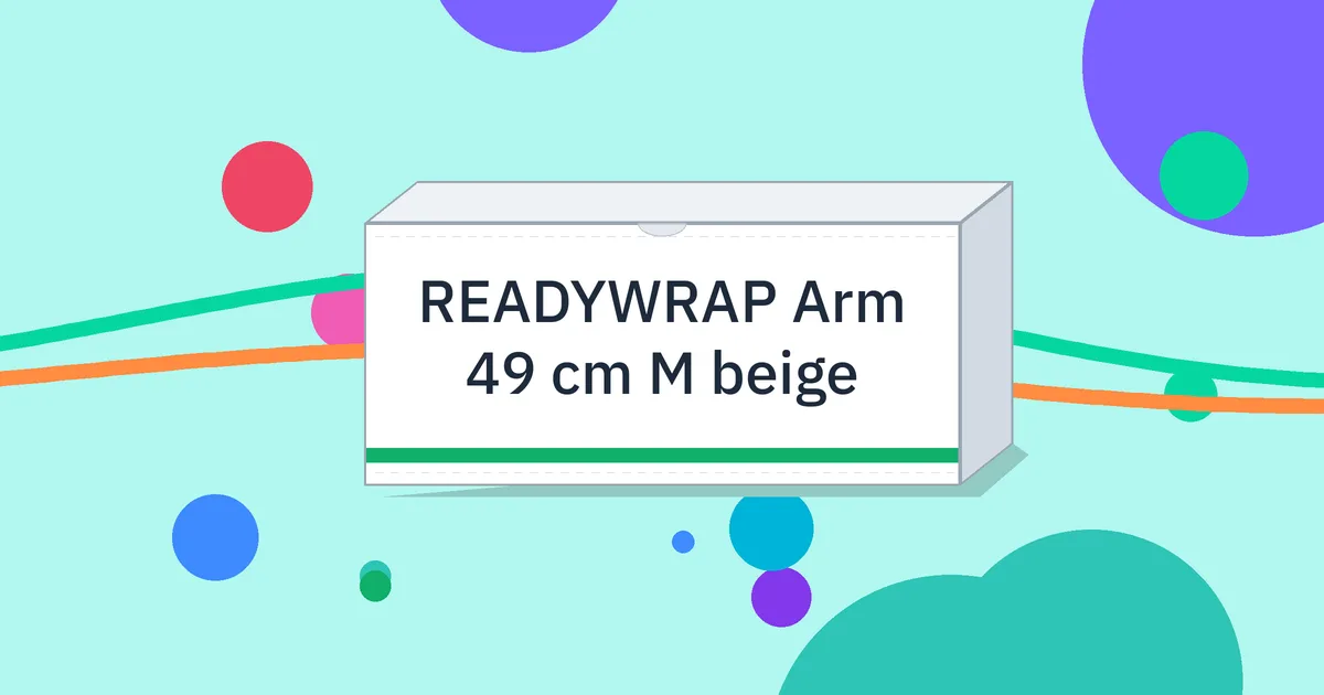 Symbolbild: Packung mit der Aufschrift READYWRAP Arm 49 cm M beige (PZN 16567329) – Verfügbarkeit und Bezug in Apotheken in Frankfurt am Main
