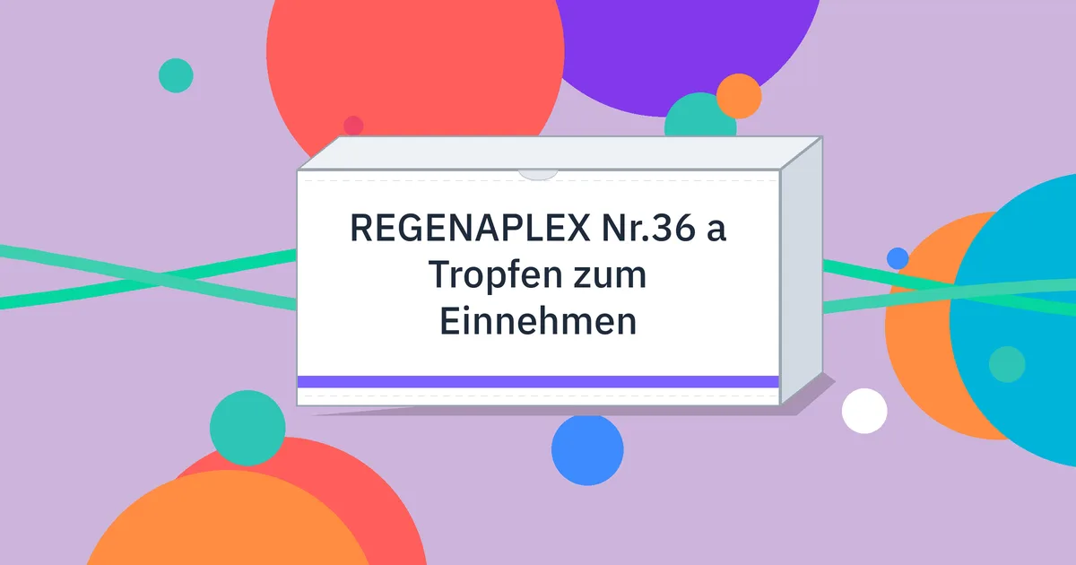 Symbolbild: Packung mit der Aufschrift REGENAPLEX Nr.36 a Tropfen zum Einnehmen (PZN 02642493) – Verfügbarkeit und Bezug in Apotheken in Frankfurt am Main