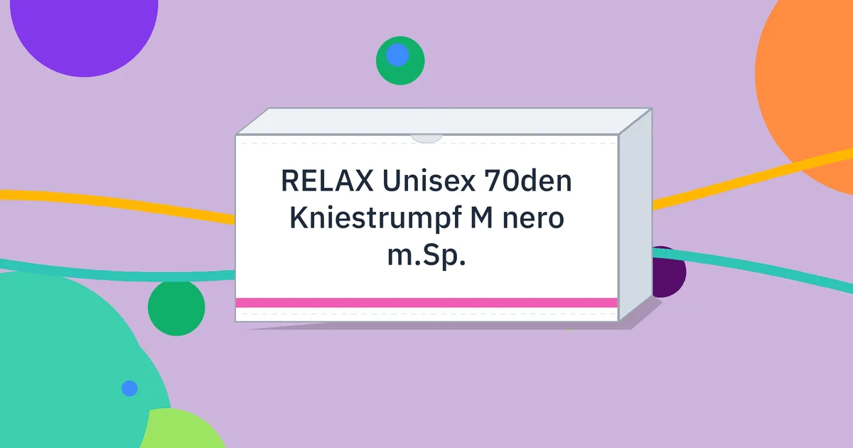 Symbolbild: Packung mit der Aufschrift RELAX Unisex 70den Kniestrumpf M nero m.Sp. (PZN 01380045) – Verfügbarkeit und Bezug in Apotheken in Frankfurt am Main
