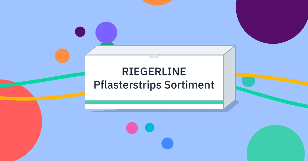Symbolbild: Packung mit der Aufschrift RIEGERLINE Pflasterstrips Sortiment (PZN 15606582) – Verfügbarkeit und Bezug in Apotheken in Frankfurt am Main