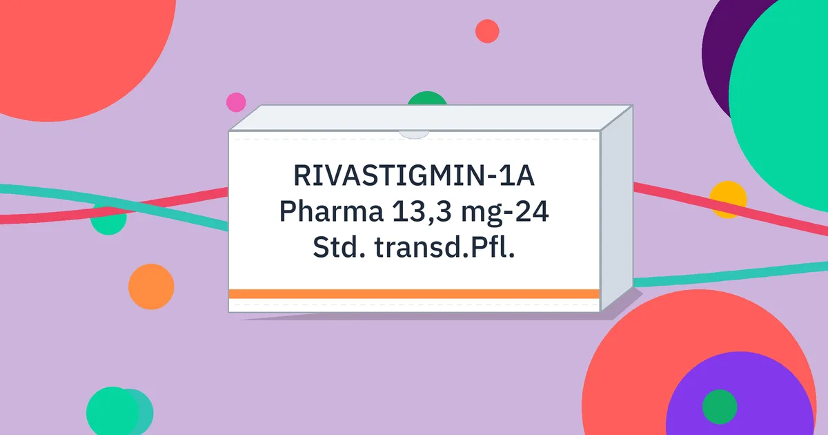 Symbolbild: Packung mit der Aufschrift RIVASTIGMIN-1A Pharma 13,3 mg-24 Std. transd.Pfl. (PZN 12444096) – Verfügbarkeit und Bezug in Apotheken in Frankfurt am Main