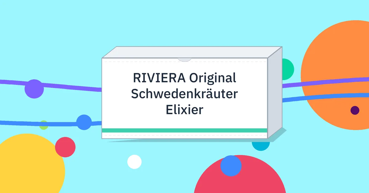 Symbolbild: Packung mit der Aufschrift RIVIERA Original Schwedenkräuter Elixier (PZN 19992719) – Verfügbarkeit und Bezug in Apotheken in Frankfurt am Main