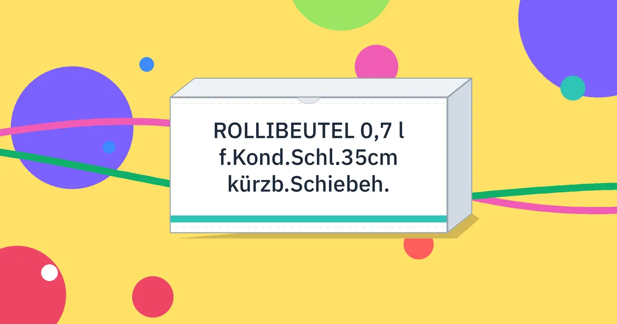 Symbolbild: Packung mit der Aufschrift ROLLIBEUTEL 0,7 l f.Kond.Schl.35cm kürzb.Schiebeh. (PZN 06095272) – Verfügbarkeit und Bezug in Apotheken in Frankfurt am Main
