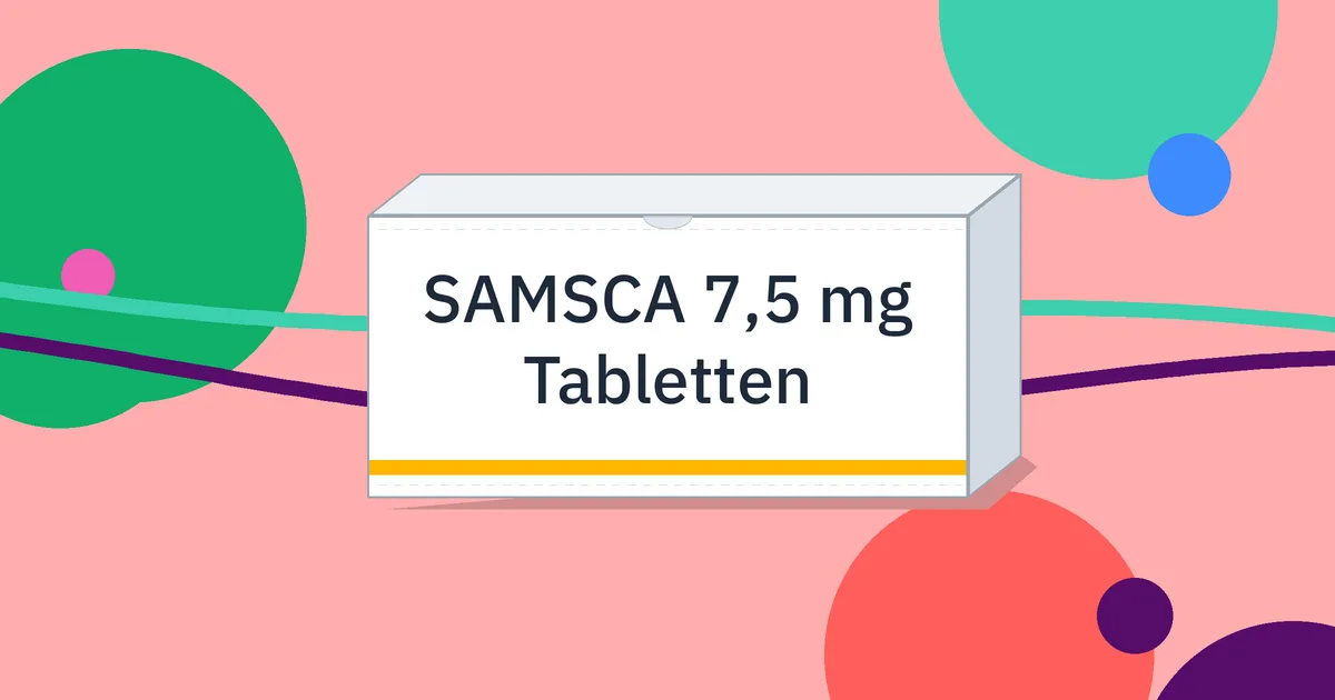 Symbolbild: Packung mit der Aufschrift SAMSCA 7,5 mg Tabletten (PZN 13969576) – Verfügbarkeit und Bezug in Apotheken in Frankfurt am Main