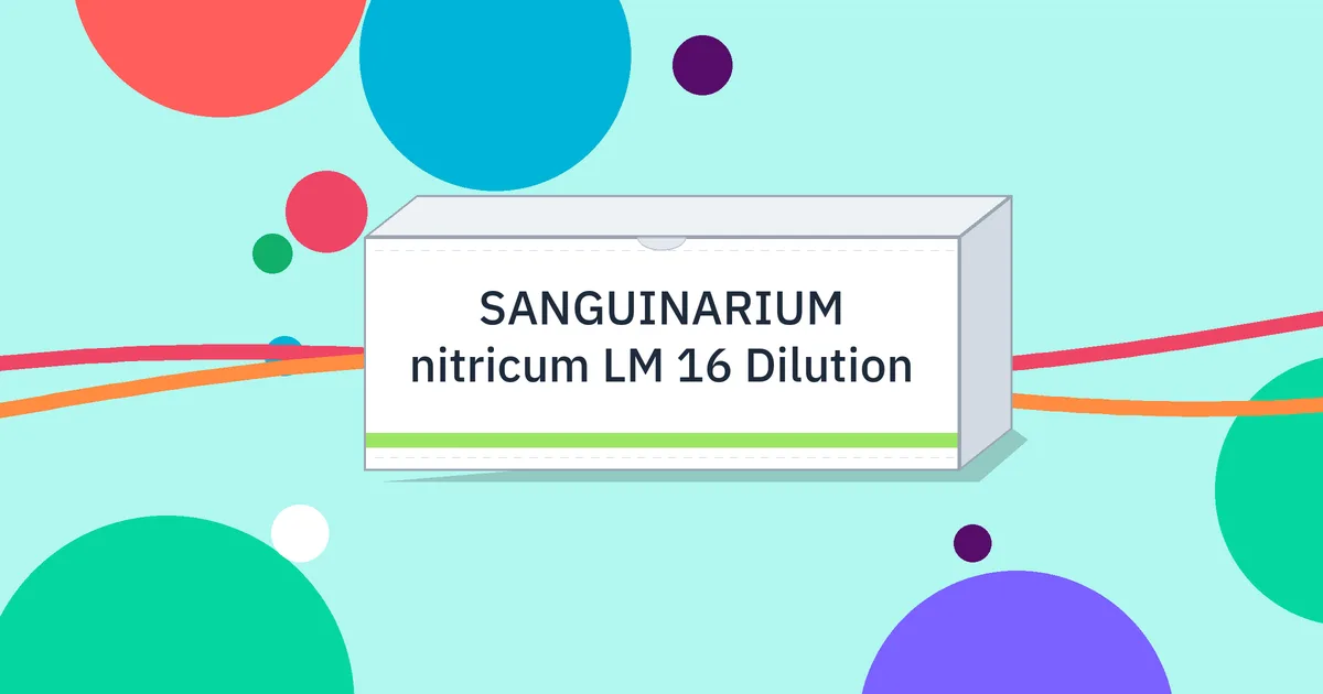 Symbolbild: Packung mit der Aufschrift SANGUINARIUM nitricum LM 16 Dilution (PZN 13181747) – Verfügbarkeit und Bezug in Apotheken in Frankfurt am Main