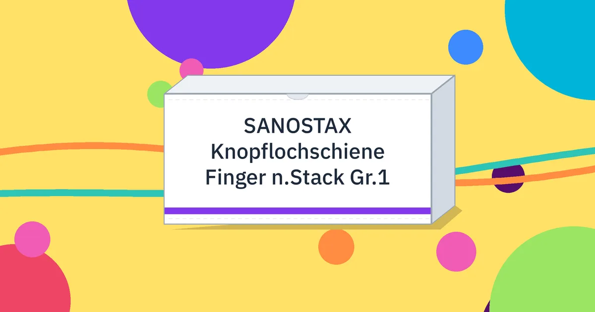 Symbolbild: Packung mit der Aufschrift SANOSTAX Knopflochschiene Finger n.Stack Gr.1 (PZN 16000031) – Verfügbarkeit und Bezug in Apotheken in Frankfurt am Main