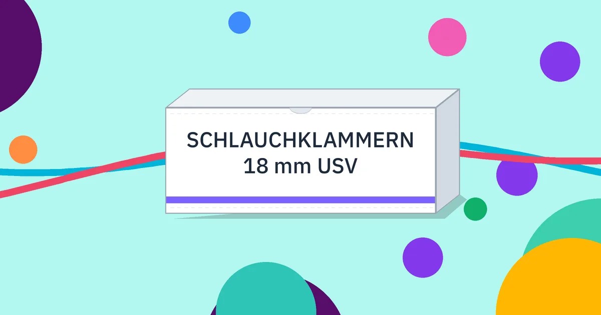 Symbolbild: Packung mit der Aufschrift SCHLAUCHKLAMMERN 18 mm USV (PZN 00508483) – Verfügbarkeit und Bezug in Apotheken in Frankfurt am Main