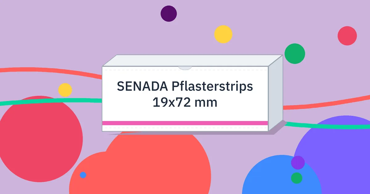 Symbolbild: Packung mit der Aufschrift SENADA Pflasterstrips 19x72 mm (PZN 10117832) – Verfügbarkeit und Bezug in Apotheken in Frankfurt am Main