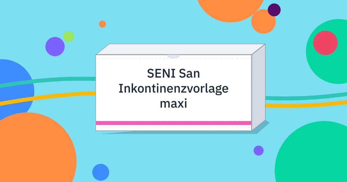 Symbolbild: Packung mit der Aufschrift SENI San Inkontinenzvorlage maxi (PZN 18329433) – Verfügbarkeit und Bezug in Apotheken in Frankfurt am Main