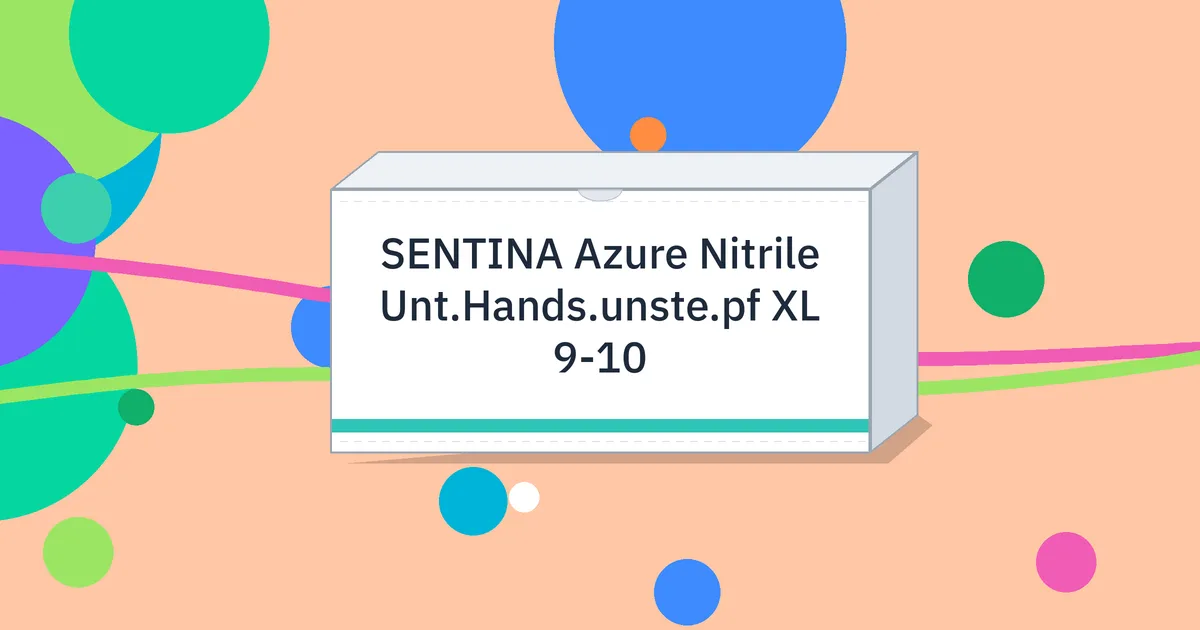 Symbolbild: Packung mit der Aufschrift SENTINA Azure Nitrile Unt.Hands.unste.pf XL 9-10 (PZN 20550412) – Verfügbarkeit und Bezug in Apotheken in Frankfurt am Main