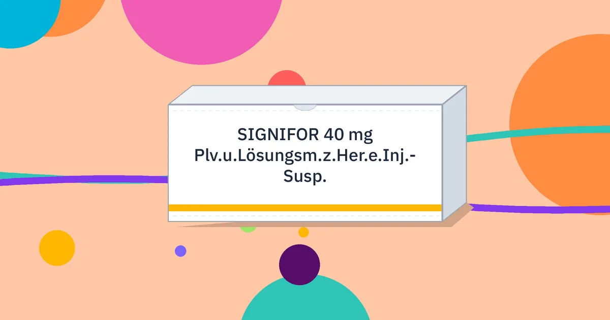 Symbolbild: Packung mit der Aufschrift SIGNIFOR 40 mg Plv.u.Lösungsm.z.Her.e.Inj.-Susp. (PZN 19875876) – Verfügbarkeit und Bezug in Apotheken in Frankfurt am Main