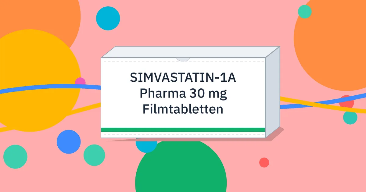 Symbolbild: Packung mit der Aufschrift SIMVASTATIN-1A Pharma 30 mg Filmtabletten (PZN 00766788) – Verfügbarkeit und Bezug in Apotheken in Frankfurt am Main