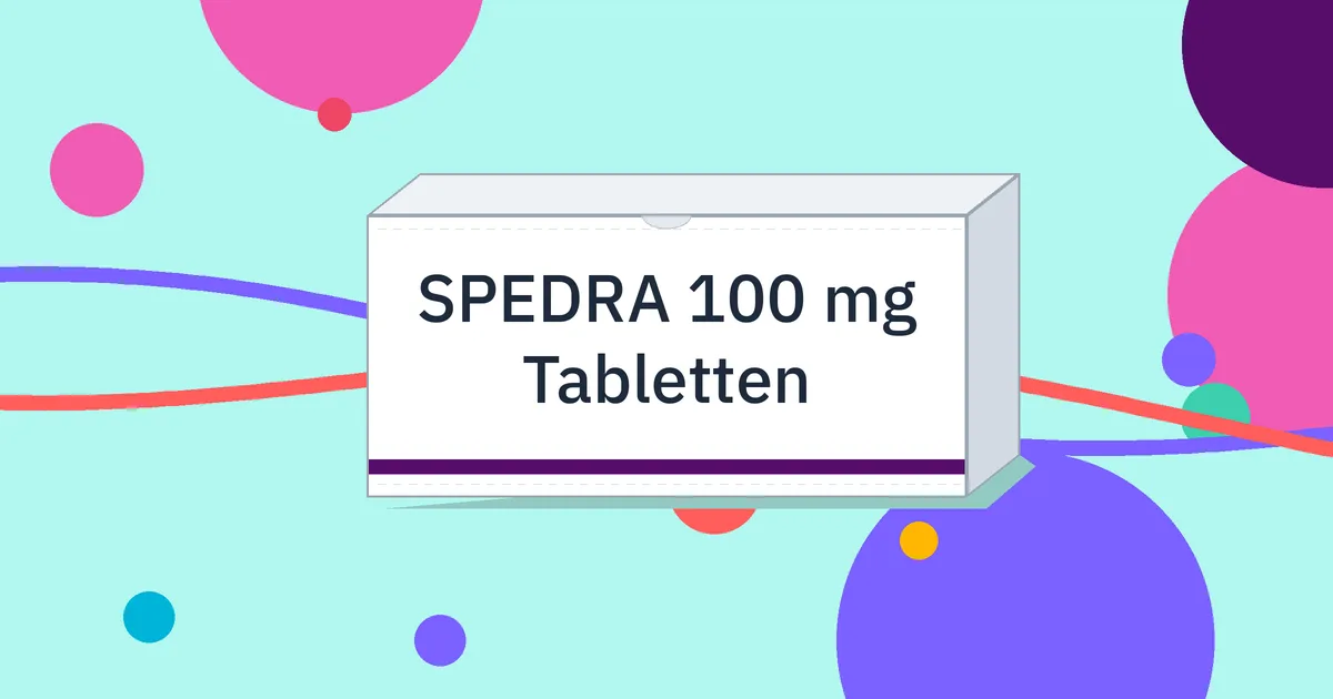 Symbolbild: Packung mit der Aufschrift SPEDRA 100 mg Tabletten (PZN 10130548) – Verfügbarkeit und Bezug in Apotheken in Frankfurt am Main