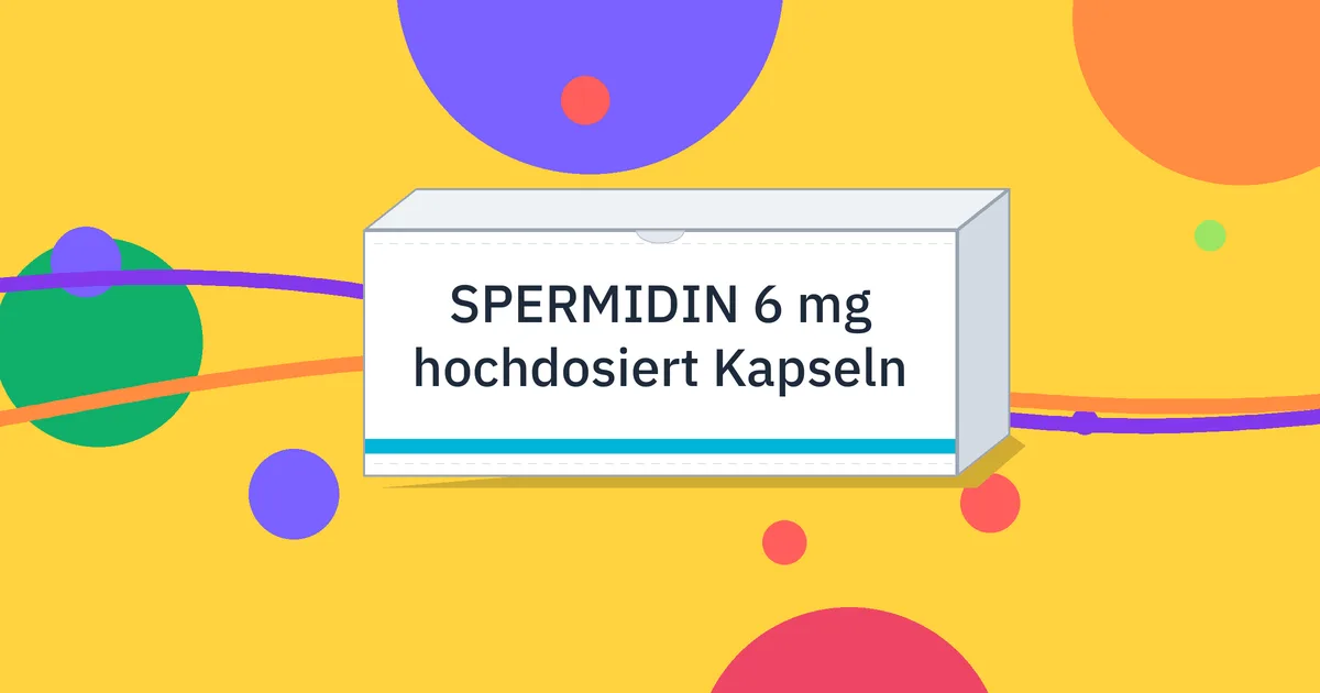 Symbolbild: Packung mit der Aufschrift SPERMIDIN 6 mg hochdosiert Kapseln (PZN 19178982) – Verfügbarkeit und Bezug in Apotheken in Frankfurt am Main