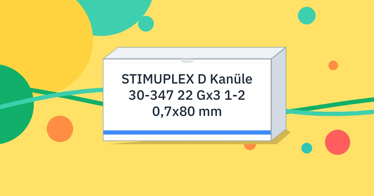 Symbolbild: Packung mit der Aufschrift STIMUPLEX D Kanüle 30-347 22 Gx3 1-2 0,7x80 mm (PZN 14138446) – Verfügbarkeit und Bezug in Apotheken in Frankfurt am Main