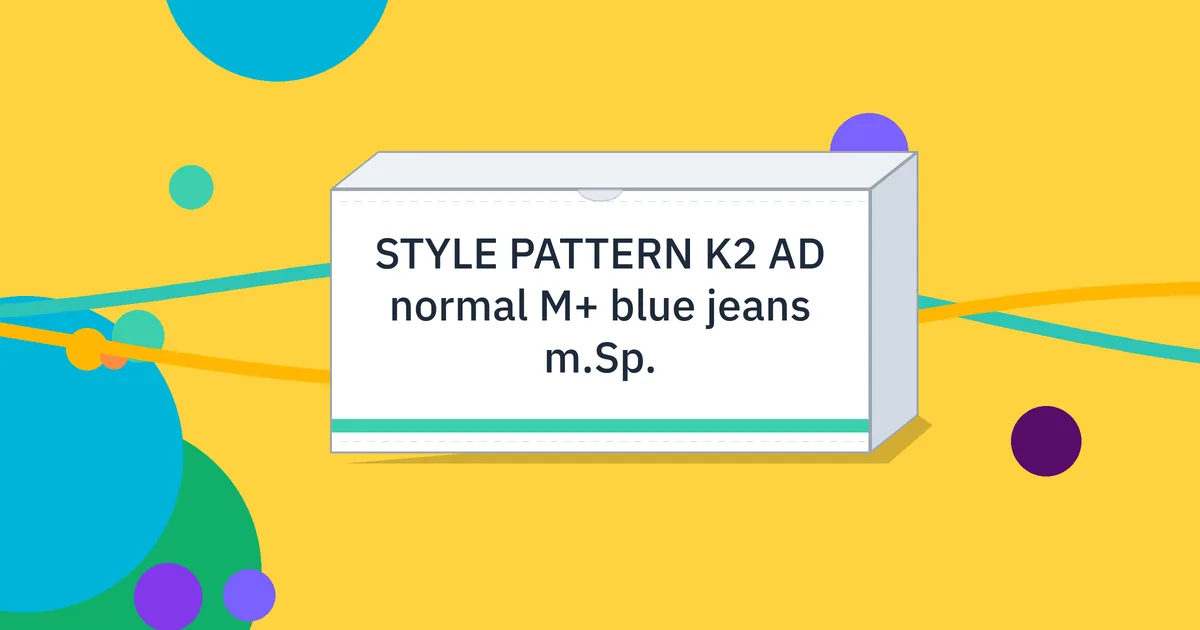 Symbolbild: Packung mit der Aufschrift STYLE PATTERN K2 AD normal M+ blue jeans m.Sp. (PZN 19694838) – Verfügbarkeit und Bezug in Apotheken in Frankfurt am Main