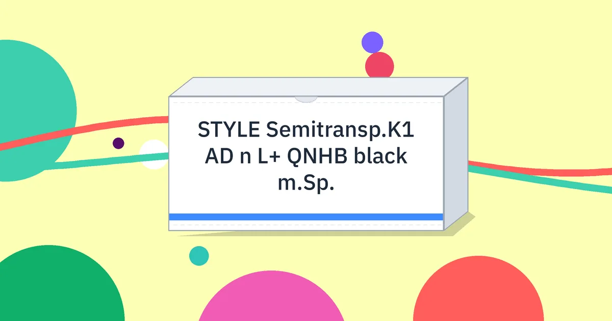 Symbolbild: Packung mit der Aufschrift STYLE Semitransp.K1 AD n L+ QNHB black m.Sp. (PZN 18870109) – Verfügbarkeit und Bezug in Apotheken in Frankfurt am Main