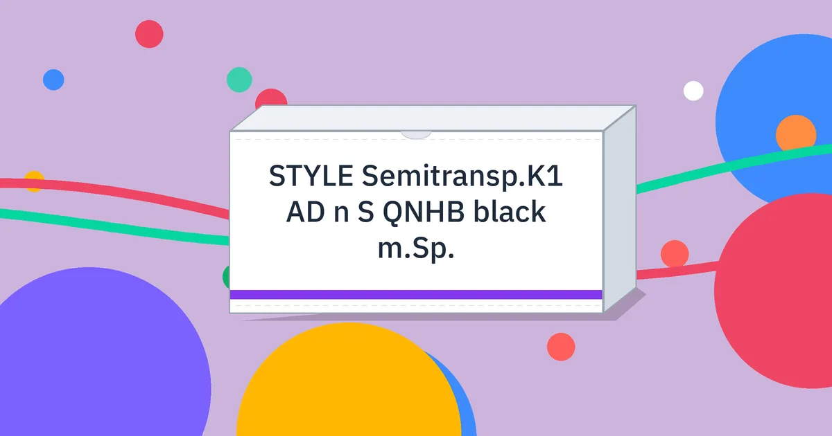 Symbolbild: Packung mit der Aufschrift STYLE Semitransp.K1 AD n S QNHB black m.Sp. (PZN 18869922) – Verfügbarkeit und Bezug in Apotheken in Frankfurt am Main