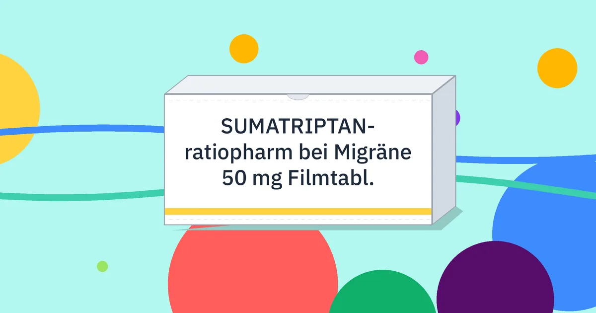 Symbolbild: Packung mit der Aufschrift SUMATRIPTAN-ratiopharm bei Migräne 50 mg Filmtabl. (PZN 16529843) – Verfügbarkeit und Bezug in Apotheken in Frankfurt am Main