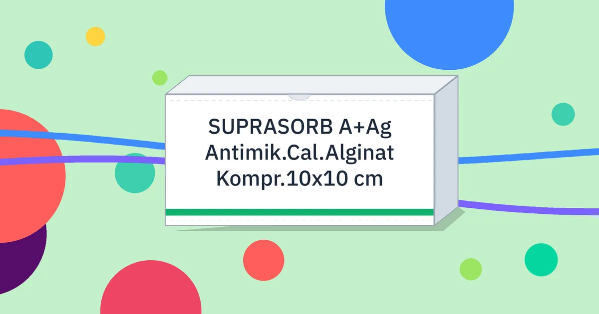 Symbolbild: Packung mit der Aufschrift SUPRASORB A+Ag Antimik.Cal.Alginat Kompr.10x10 cm (PZN 14258570) – Verfügbarkeit und Bezug in Apotheken in Frankfurt am Main
