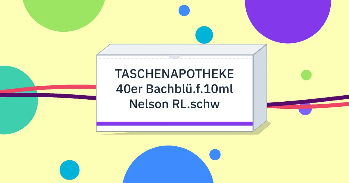 Symbolbild: Packung mit der Aufschrift TASCHENAPOTHEKE 40er Bachblü.f.10ml Nelson RL.schw (PZN 17581521) – Verfügbarkeit und Bezug in Apotheken in Frankfurt am Main