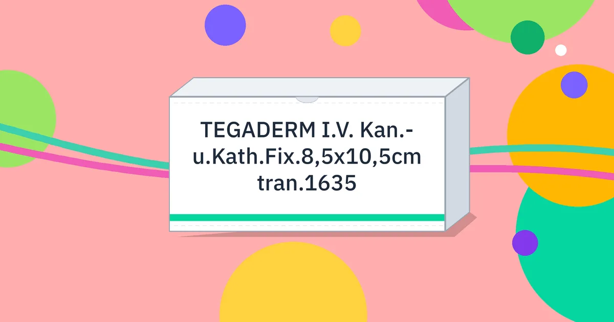 Symbolbild: Packung mit der Aufschrift TEGADERM I.V. Kan.-u.Kath.Fix.8,5x10,5cm tran.1635 (PZN 00300245) – Verfügbarkeit und Bezug in Apotheken in Frankfurt am Main