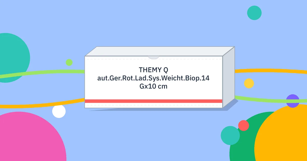 Symbolbild: Packung mit der Aufschrift THEMY Q aut.Ger.Rot.Lad.Sys.Weicht.Biop.14 Gx10 cm (PZN 19737789) – Verfügbarkeit und Bezug in Apotheken in Frankfurt am Main