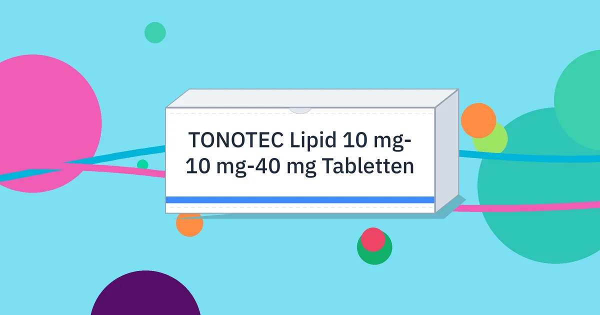 Symbolbild: Packung mit der Aufschrift TONOTEC Lipid 10 mg-10 mg-40 mg Tabletten (PZN 16926751) – Verfügbarkeit und Bezug in Apotheken in Frankfurt am Main