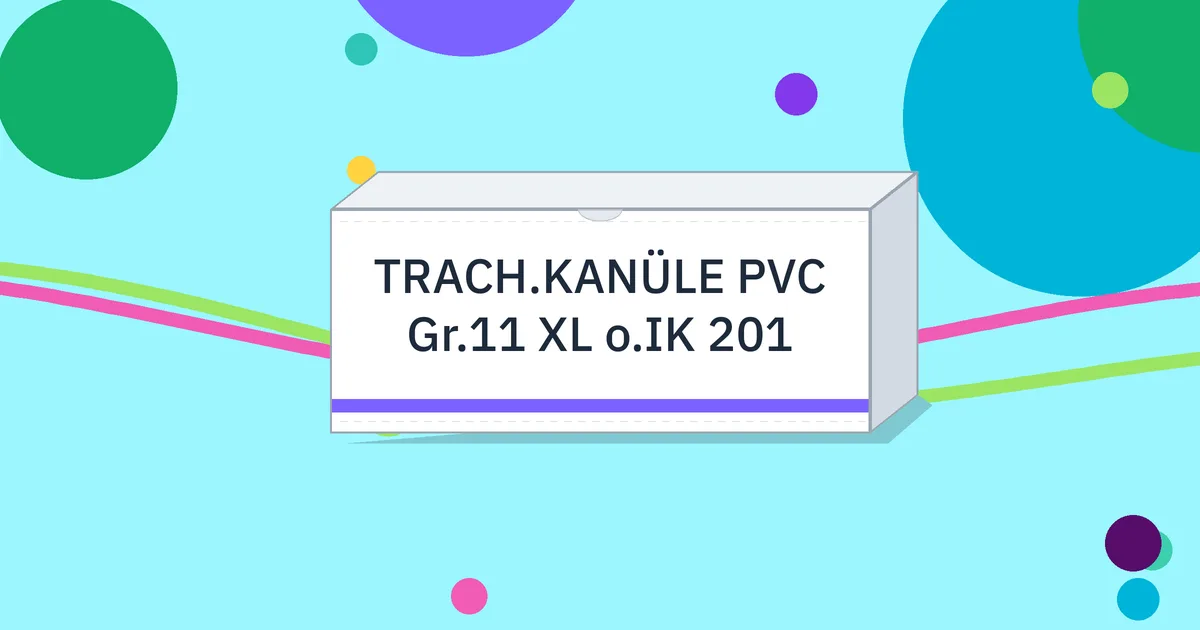 Symbolbild: Packung mit der Aufschrift TRACH.KANÜLE PVC Gr.11 XL o.IK 201 (PZN 06995283) – Verfügbarkeit und Bezug in Apotheken in Frankfurt am Main