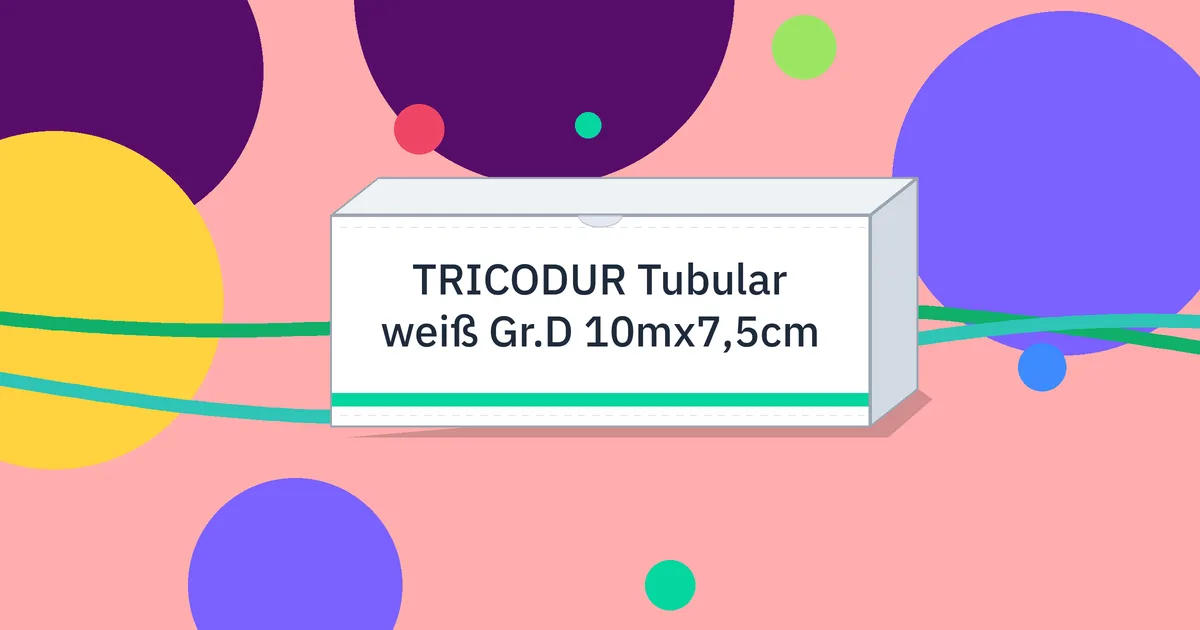 Symbolbild: Packung mit der Aufschrift TRICODUR Tubular weiß Gr.D 10mx7,5cm (PZN 03558398) – Verfügbarkeit und Bezug in Apotheken in Frankfurt am Main
