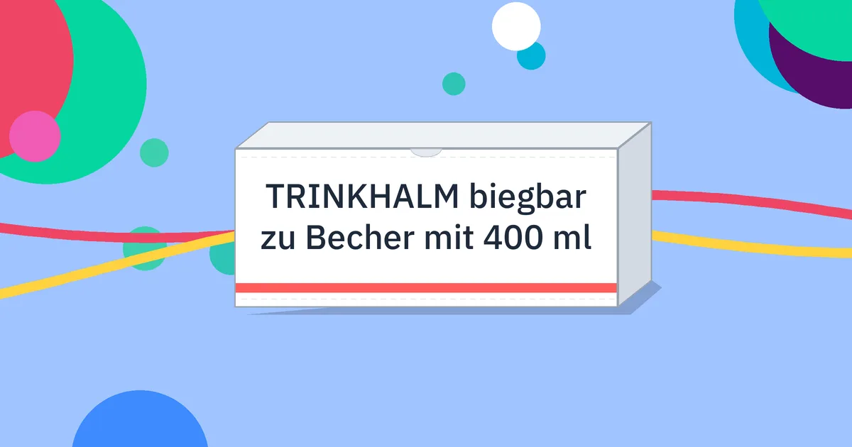 Symbolbild: Packung mit der Aufschrift TRINKHALM biegbar zu Becher mit 400 ml (PZN 17876647) – Verfügbarkeit und Bezug in Apotheken in Frankfurt am Main